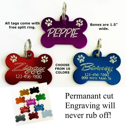 Bone Tag with Paws Personalized Pet Tag – Dog Collar Fancy